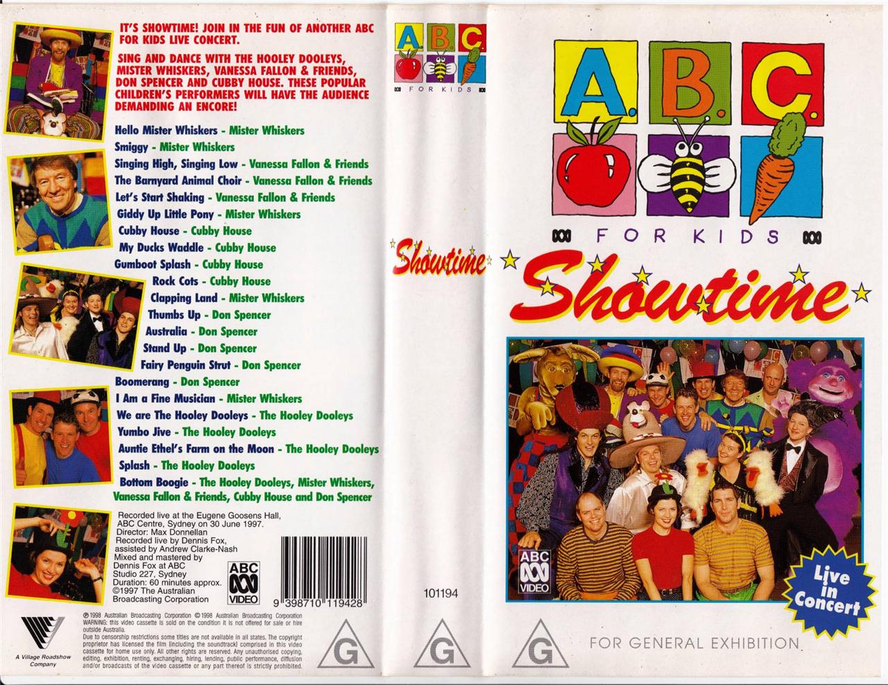 ABC FOR KIDS SHOWTIME Don Spencer The Hooley Dooleys LIVE Rare VHS ...