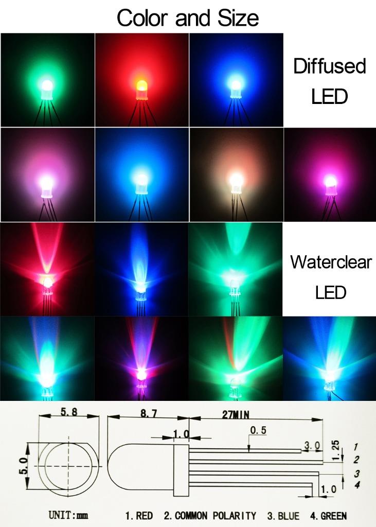 5mm RGB 4pin tri-color LED Common Cathode/common Anode LED beads Ultra ...
