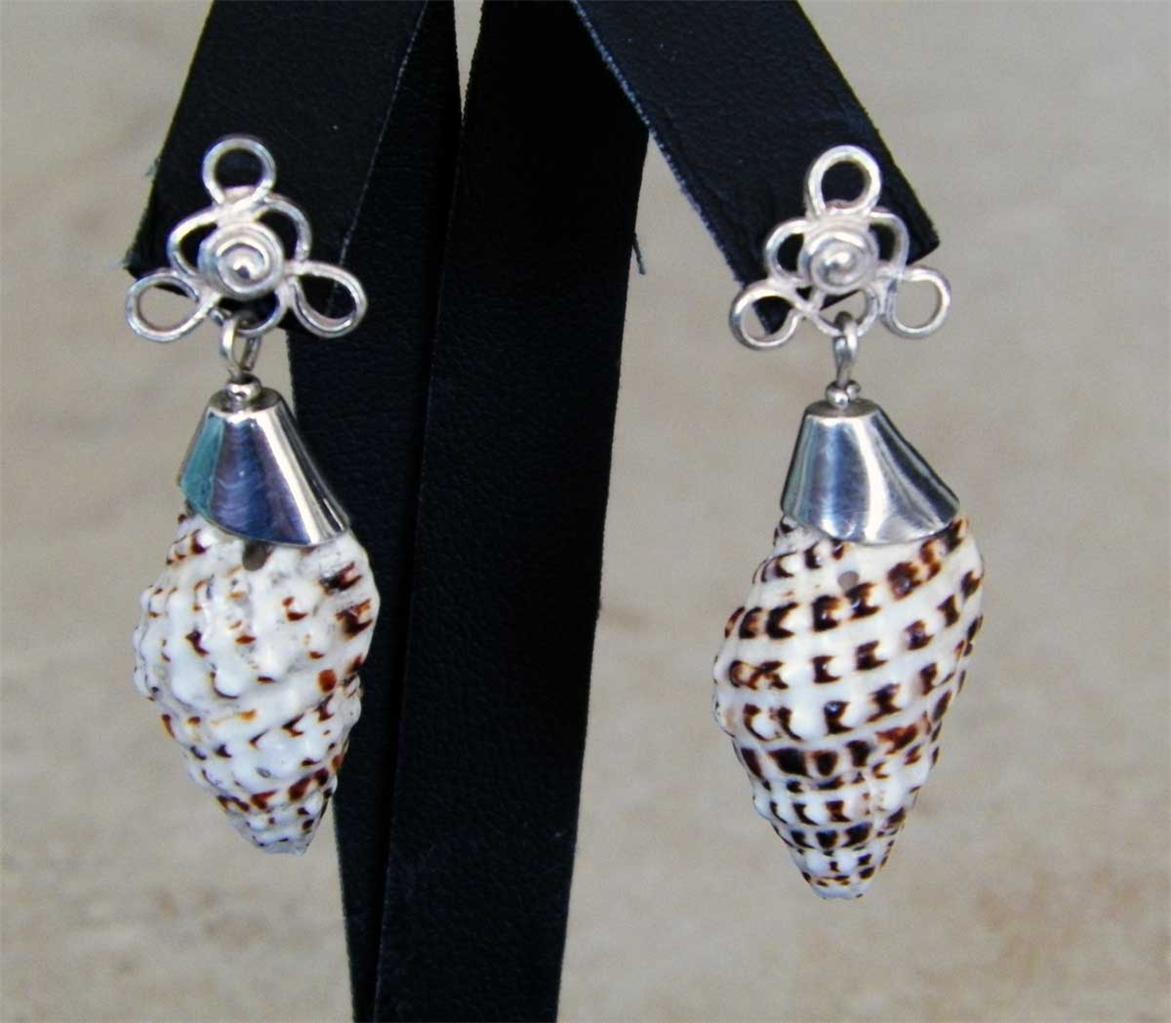 SALE! Sterling Silver Nautical Marine life Earrings With Real Conch Sea ...