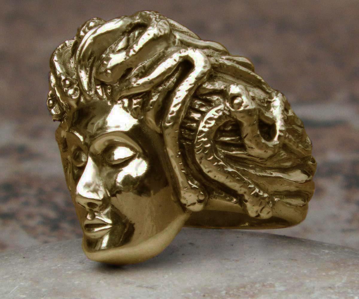 Large Solid 14K Gold Greek Goddess Medusa Ring Women Men's 24.4 Grams ...