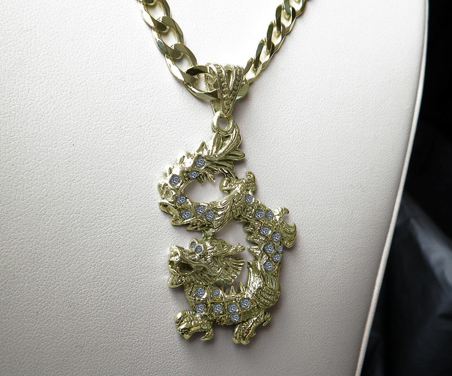 Impressive Large Solid 14K Gold Chinese Dragon Pendant VS Quality ...