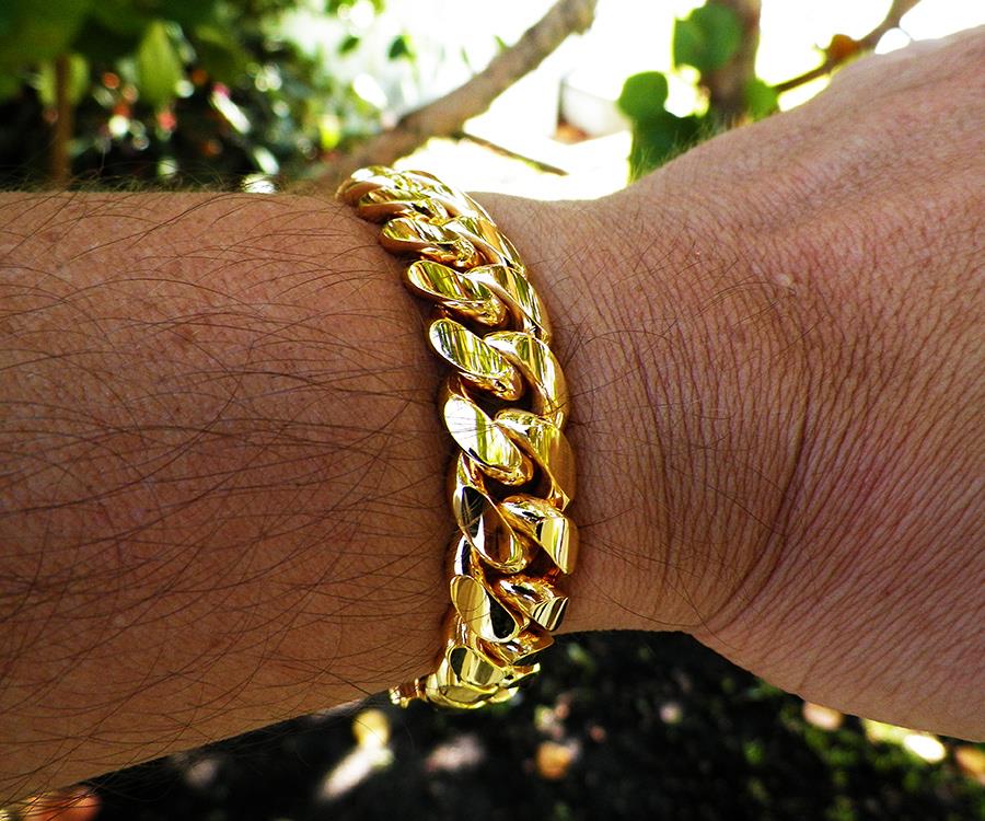 Solid 14K Gold Miami Men's Cuban Curb Link Bracelet 8" Heavy 98.7 Grams 12mm | eBay
