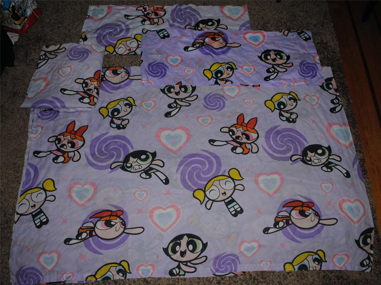 Vintage Powerpuff Girls Twin Flat Bed Sheet Set Window Valances Cartoon ...