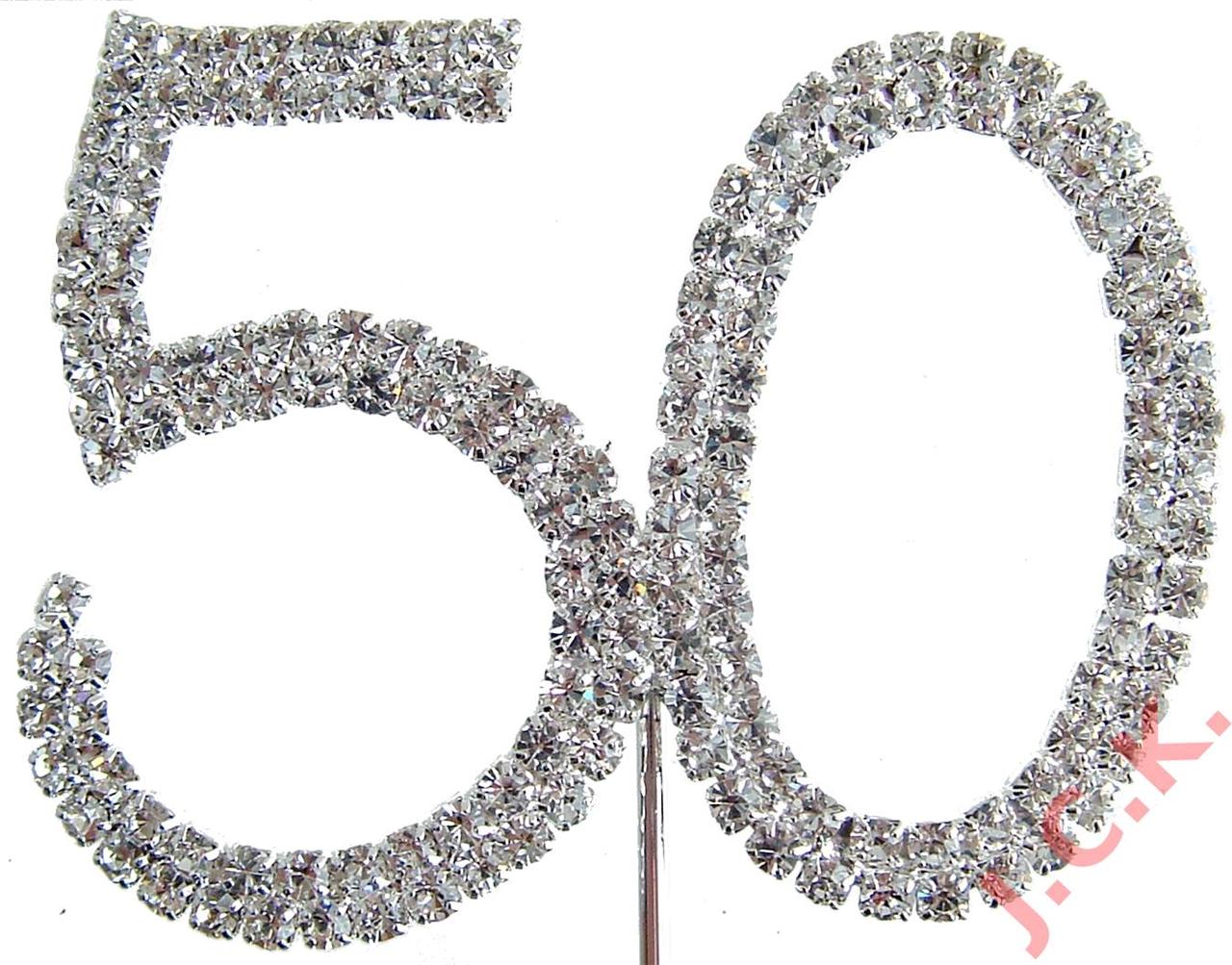 50 50TH BIRTHDAY & ANNIVERSARY DIAMANTE FAUX DIAMOND CAKE PICK TOPPER ...