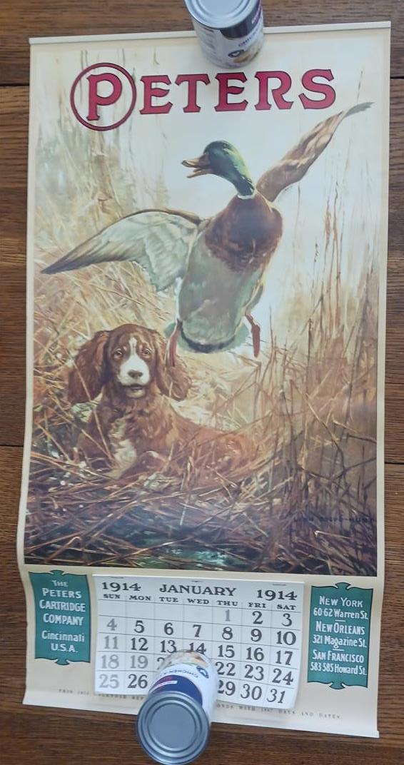 PETERS CARTRIDGE CO 1914 CALENDAR REPRODUCTION 28 X 14.5 PHEASANT ...