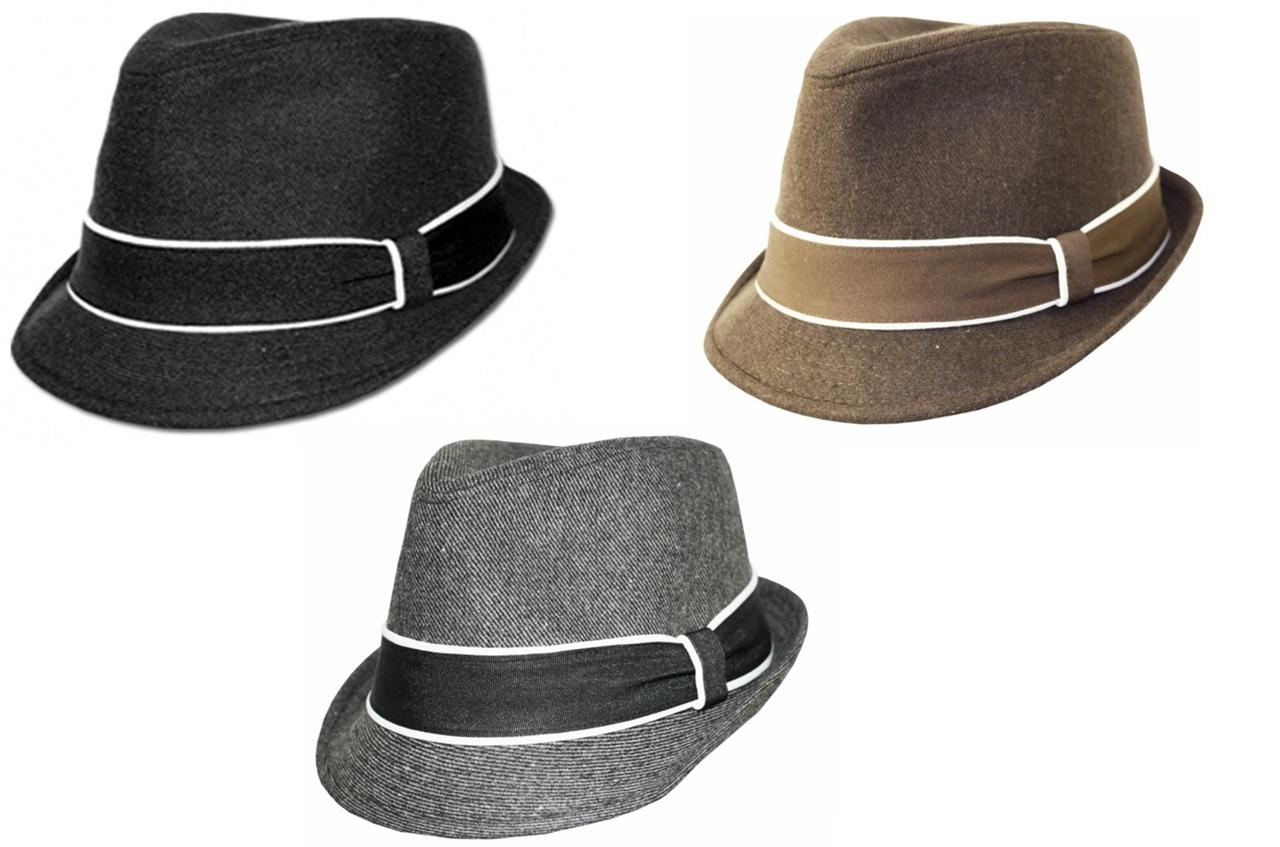Mens-Wool-Felt-Satin-lined-Stingy-Brim-Gangster-Trilby-Fedora-Hats-MF3301