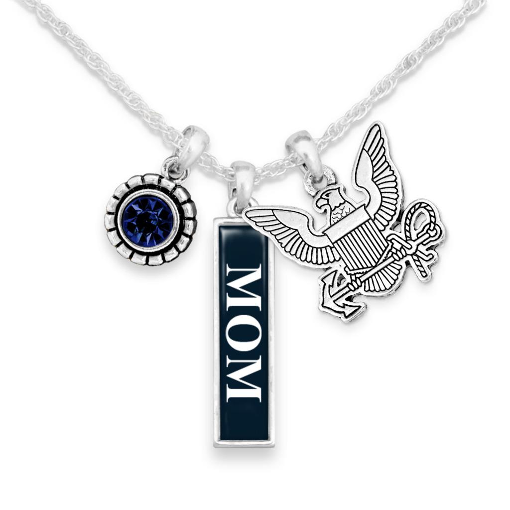 Navy Three Charm Bangle Necklace Silver Jewelry Choose Wife Mom or Navy Charm eBay