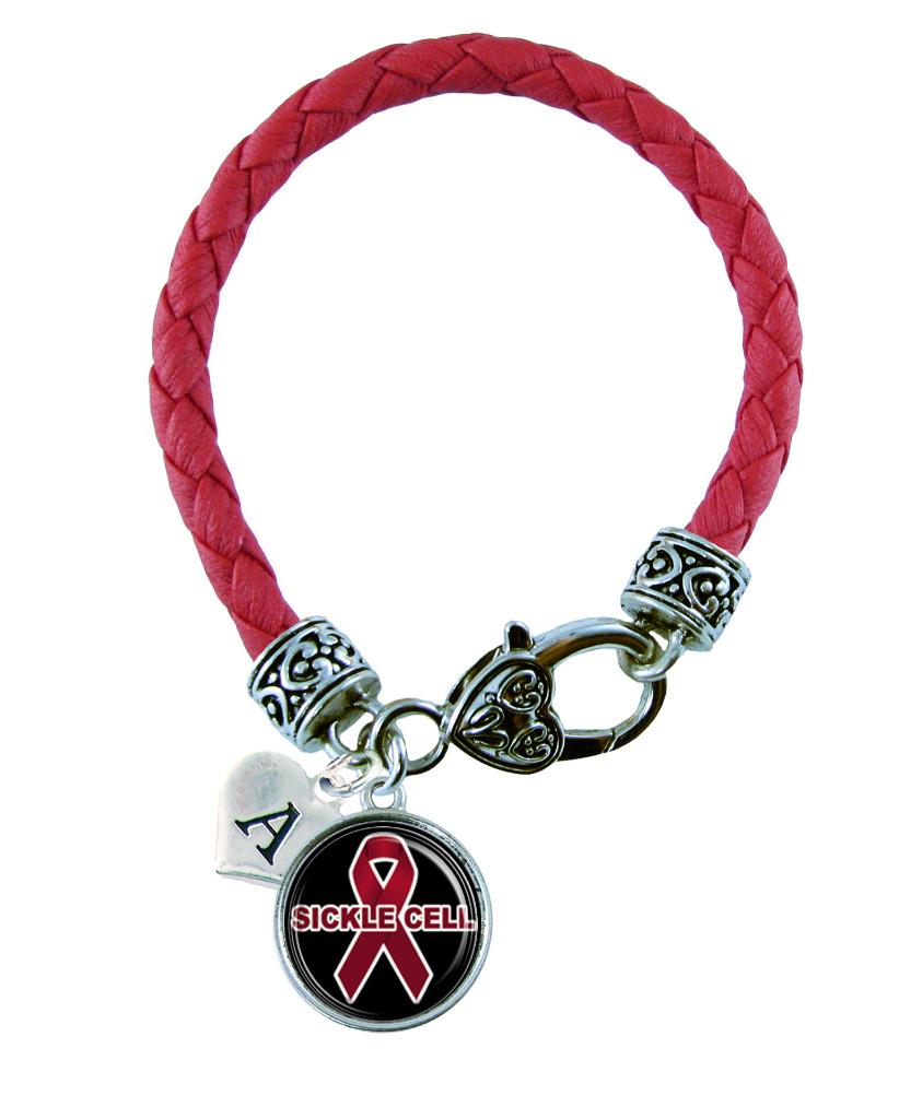 Custom Sickle Cell Anemia Awareness Red Ribbon Leather Bracelet Jewelry ...