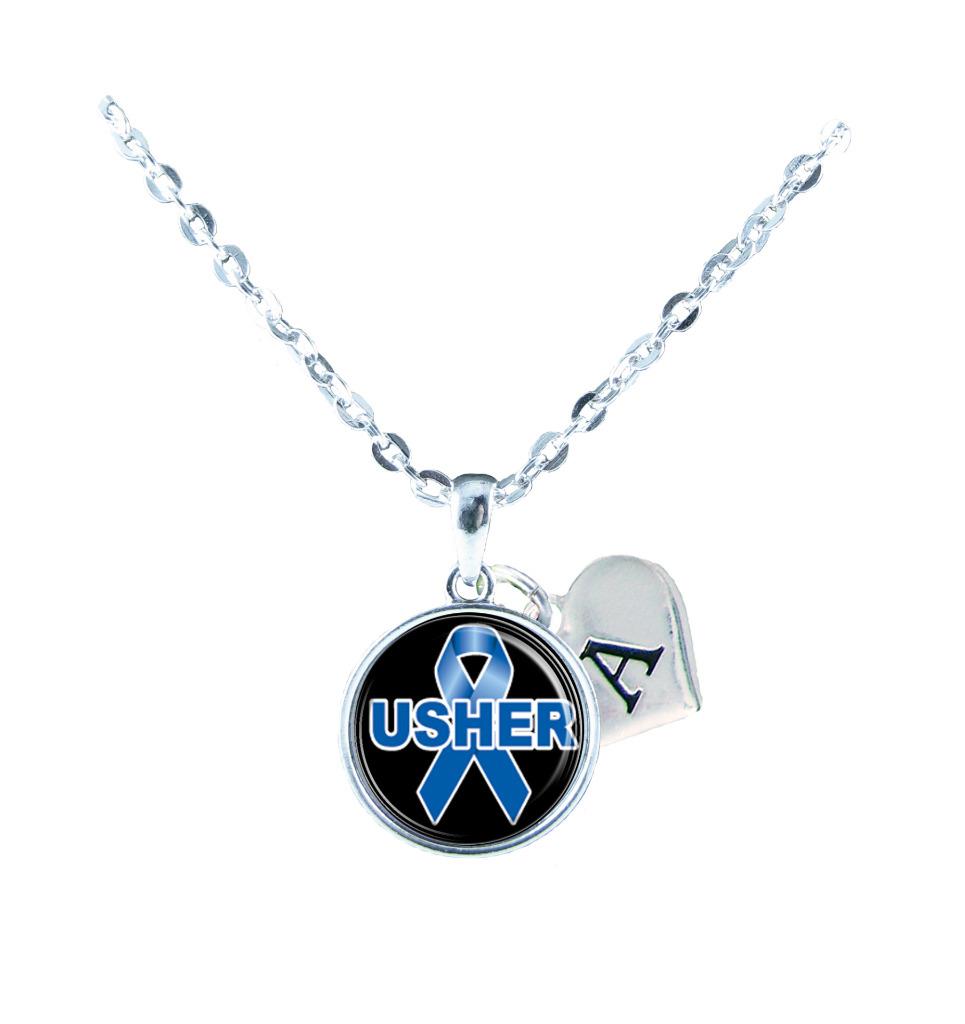 Custom Usher Syndrome Awareness Blue Ribbon Silver Necklace Jewelry ...