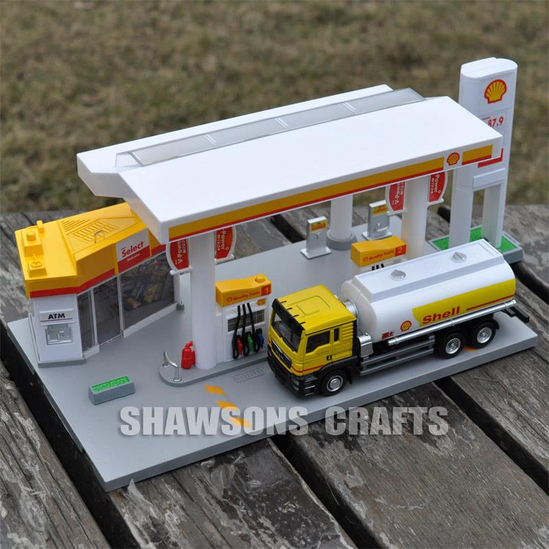 DIECAST MODEL TOY GAS PETROL SERVICE STATION WITH 1:64 TANKER TRUCK ...
