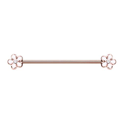 Rose Gold Plumeria Petal Flower Industrial Barbell White Clear Gem ...