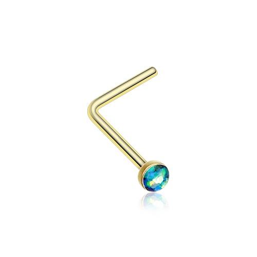 Gold Opal Sparkle Nose L Shaped Ring Black Pink Purple White Teal 20g ...