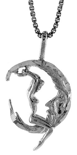 Sterling Silver Moon Rider Pendant Charm 925 Diamond Cut Lady Woman ...