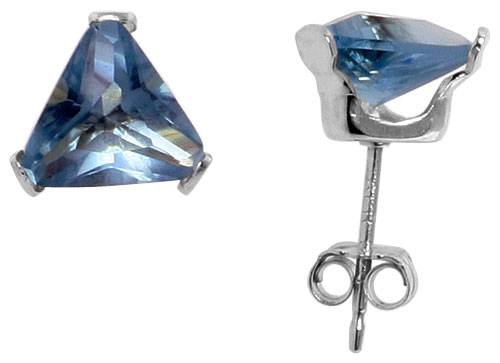 Sterling Silver CZ Stud Earrings 7mm Triangle Cut | eBay