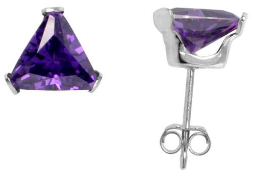 Sterling Silver CZ Stud Earrings 7mm Triangle Cut | eBay