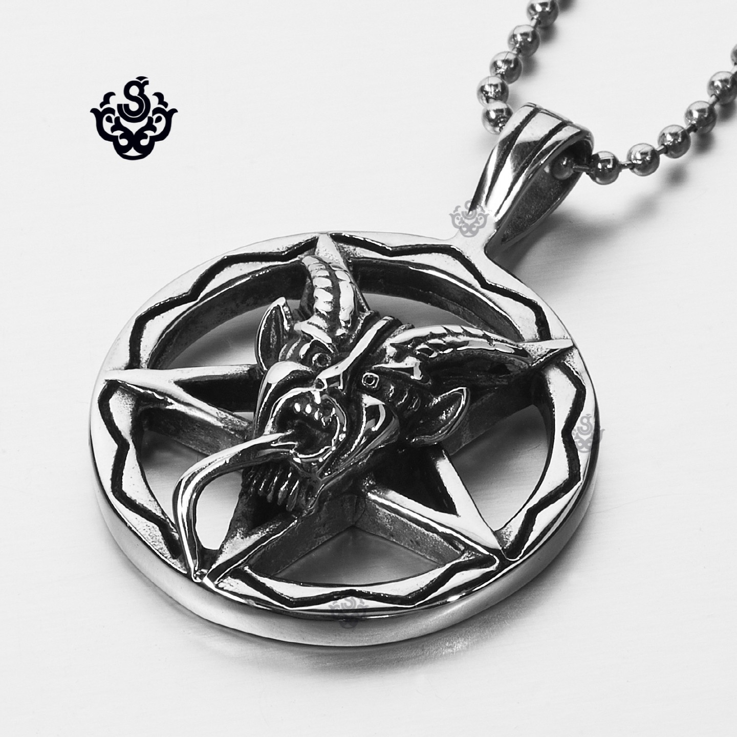 Silver demon pendant stainless steel pentagram the devil evil face ...