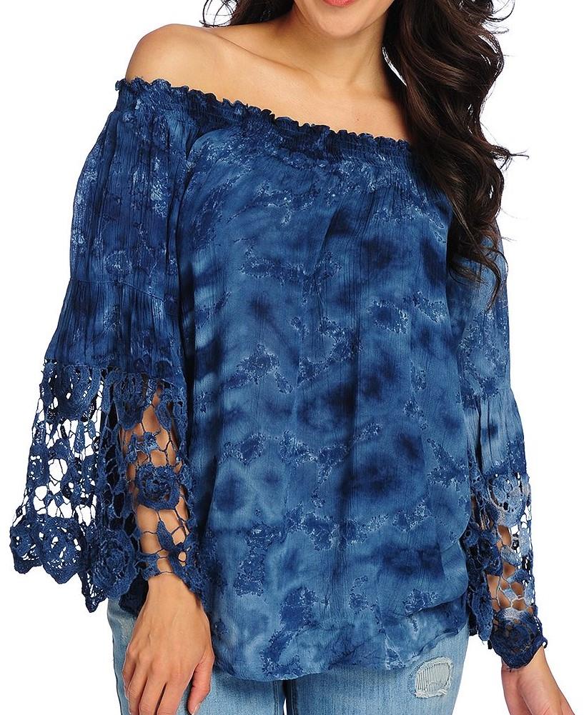 NEW - Indigo Thread Co. Woven Tie-Dye 3/4 Raglan Sleeve Lace Trimmed ...