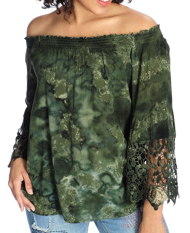 NEW - Indigo Thread Co. Woven Tie-Dye 3/4 Raglan Sleeve Lace Trimmed ...