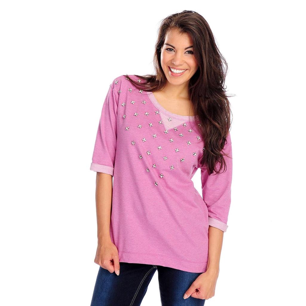 NEW Glitterscape French Terry 3/4 Sleeved Rhinestone Detail Hi-Lo ...