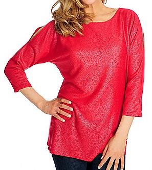 NEW Glitterscape® Sweater Knit 3/4 Sleeved Cold Shoulder Metallic Top S ...