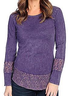 NEW Indigo Thread Co. Mineral Wash Knit Lace Trimmed Round Neck Top ...
