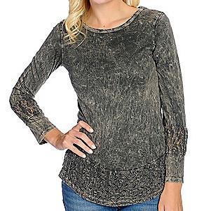 NEW Indigo Thread Co. Mineral Wash Knit Lace Trimmed Round Neck Top ...