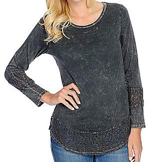 NEW Indigo Thread Co. Mineral Wash Knit Lace Trimmed Round Neck Top ...