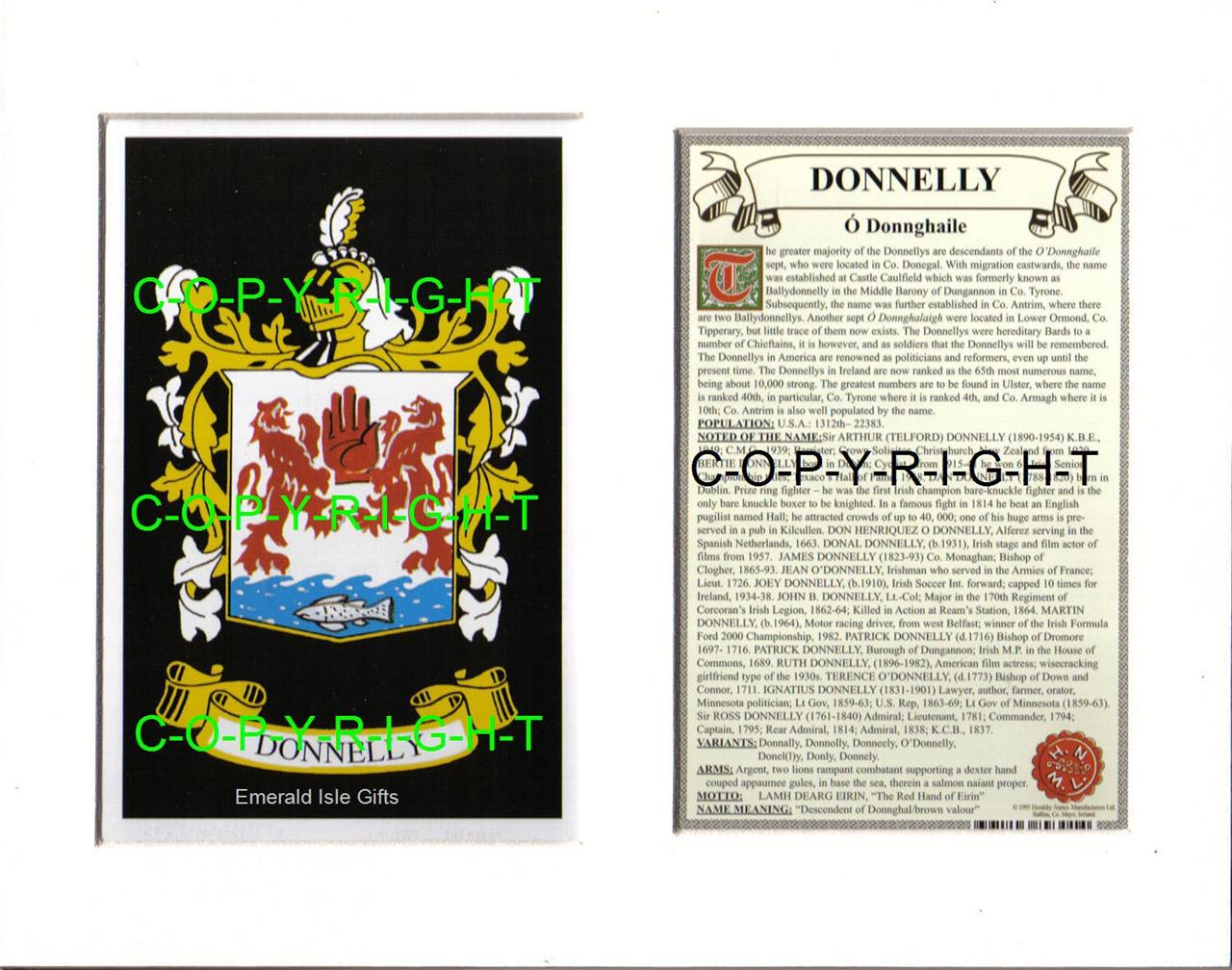 DONNELLY Family Coat of Arms Crest + History - Available Mounted or ...