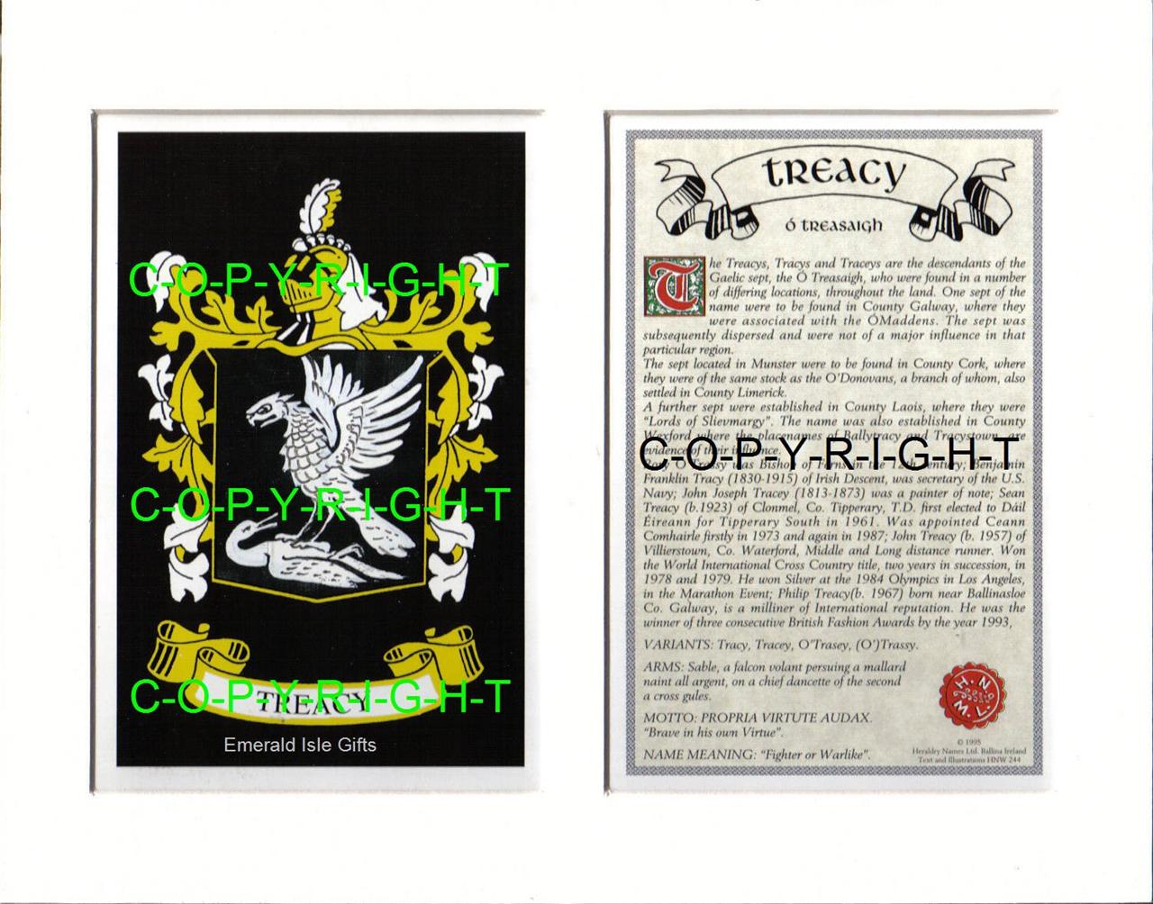 TREACY Family Coat of Arms Crest + History - Available Mounted or ...