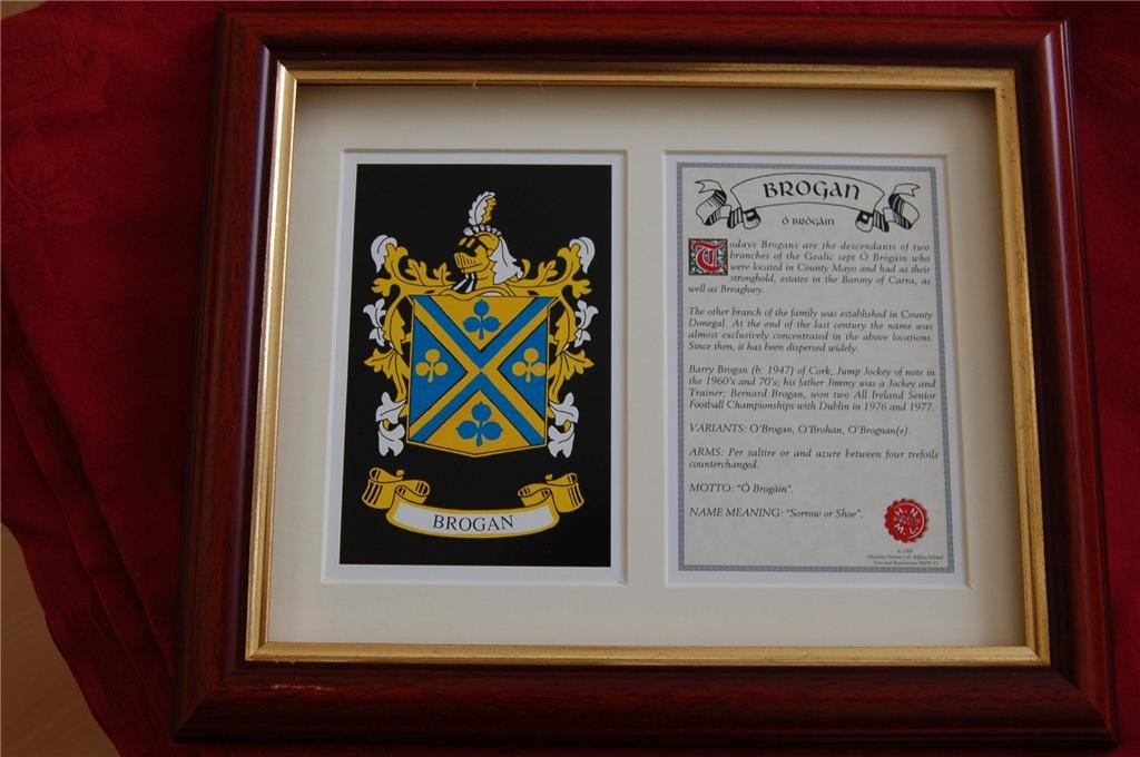 BROGAN Family Coat of Arms Crest + History - Available Mounted or Framed