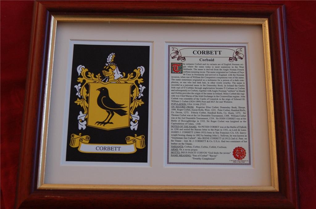 CORBETT Family Coat of Arms Crest + History - Available Mounted or ...