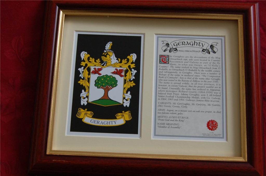 GERAGHTY Family Coat of Arms Crest + History - Available Mounted or ...