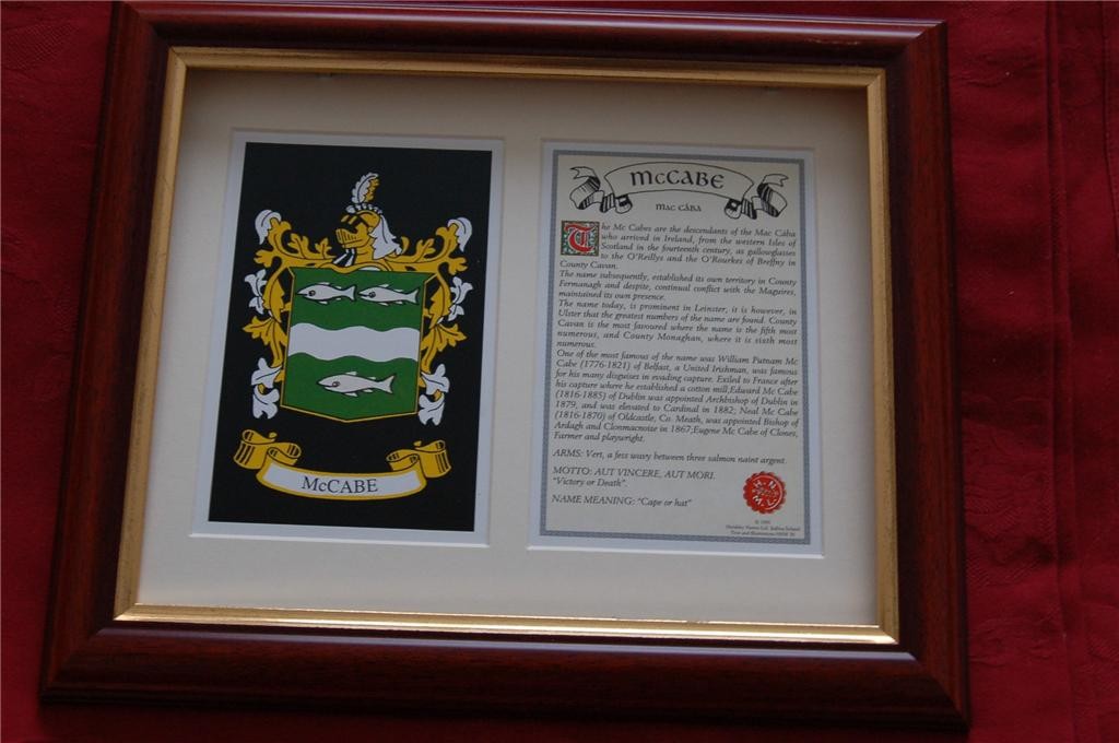 MCCABE Family Coat of Arms Crest + History - Available Mounted or ...