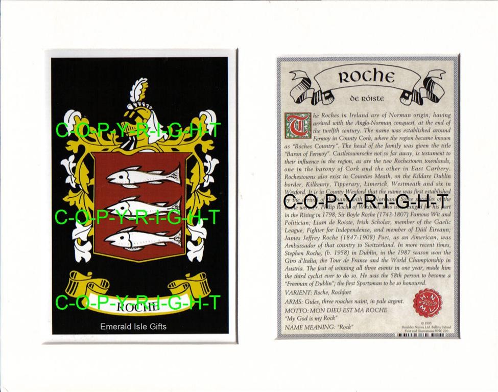 ROCHE Family Coat of Arms Crest + History - Available Mounted or Framed ...