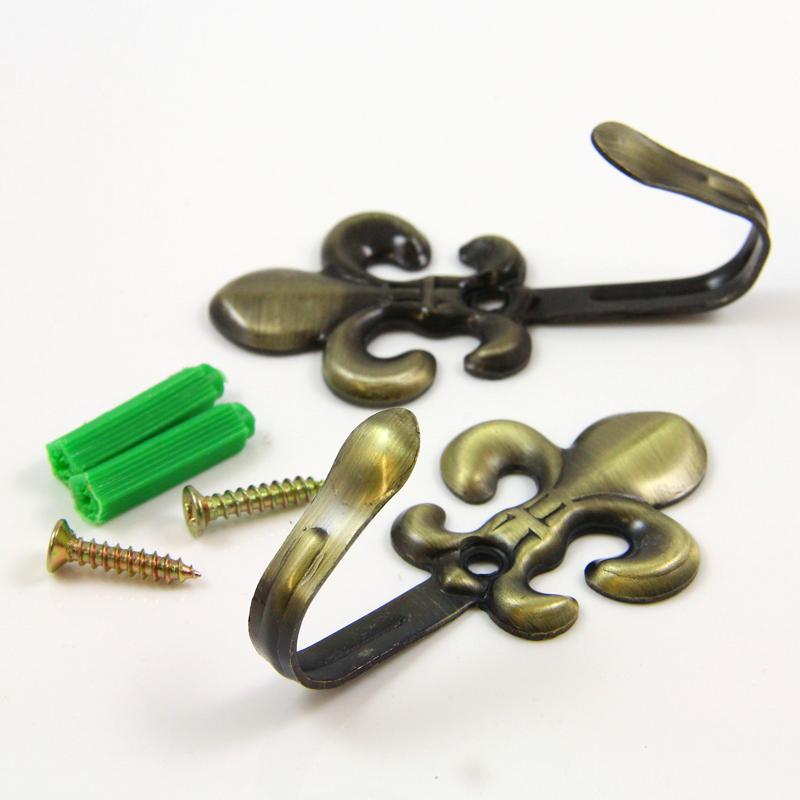 2 X Antique Brass 76mm Curtain Tie Back Hooks Rawl Plugs Tassel Hold H018 Ebay