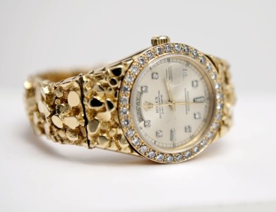 Rolex Mens President Diamond Bezel 18K Gold Nugget Band | eBay