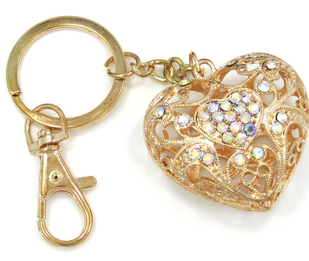 New Heart Hallow Charm Silver Gold Metal Tone Keychain 9 Style Key ...