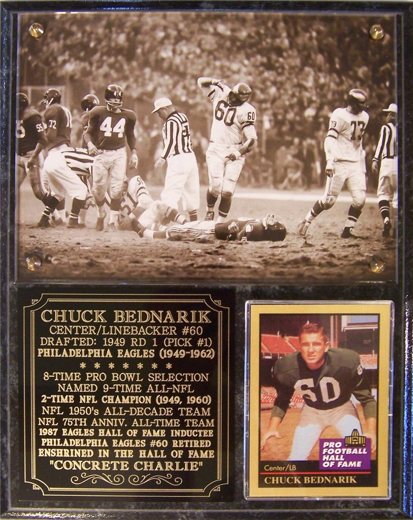 Chuck Bednarik Linebacker #60 Philadelphia Eagles Legend Photo Card Plaque