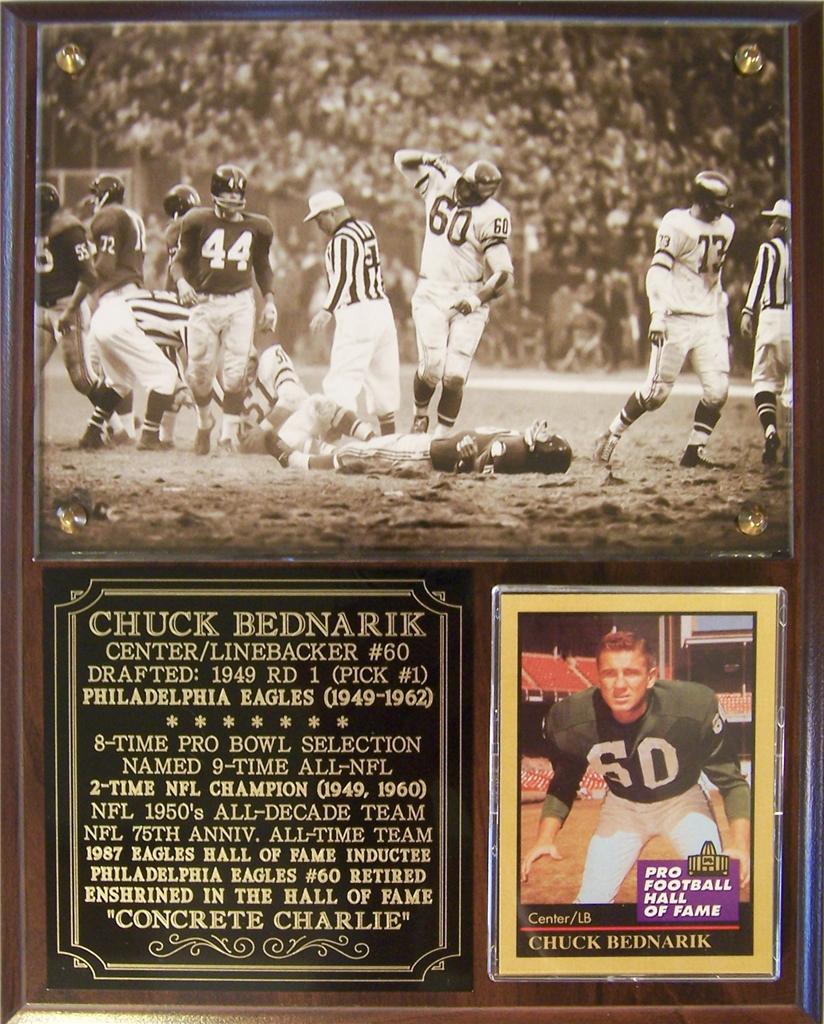 Chuck Bednarik Linebacker #60 Philadelphia Eagles Legend Photo Card Plaque