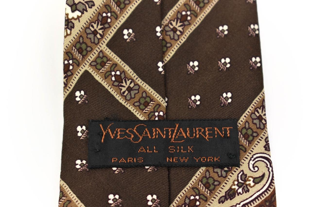 YVES SAINT LAURENT (YSL): Brown & "Batik" Pattern, 100% Silk, Club Tie ...