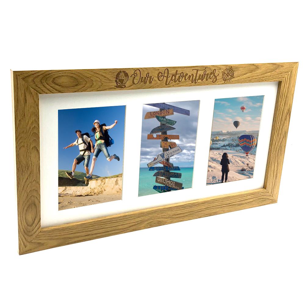 Adventures Travel Holiday Wooden Triple picture photo frame 6" x 4" B48 ...