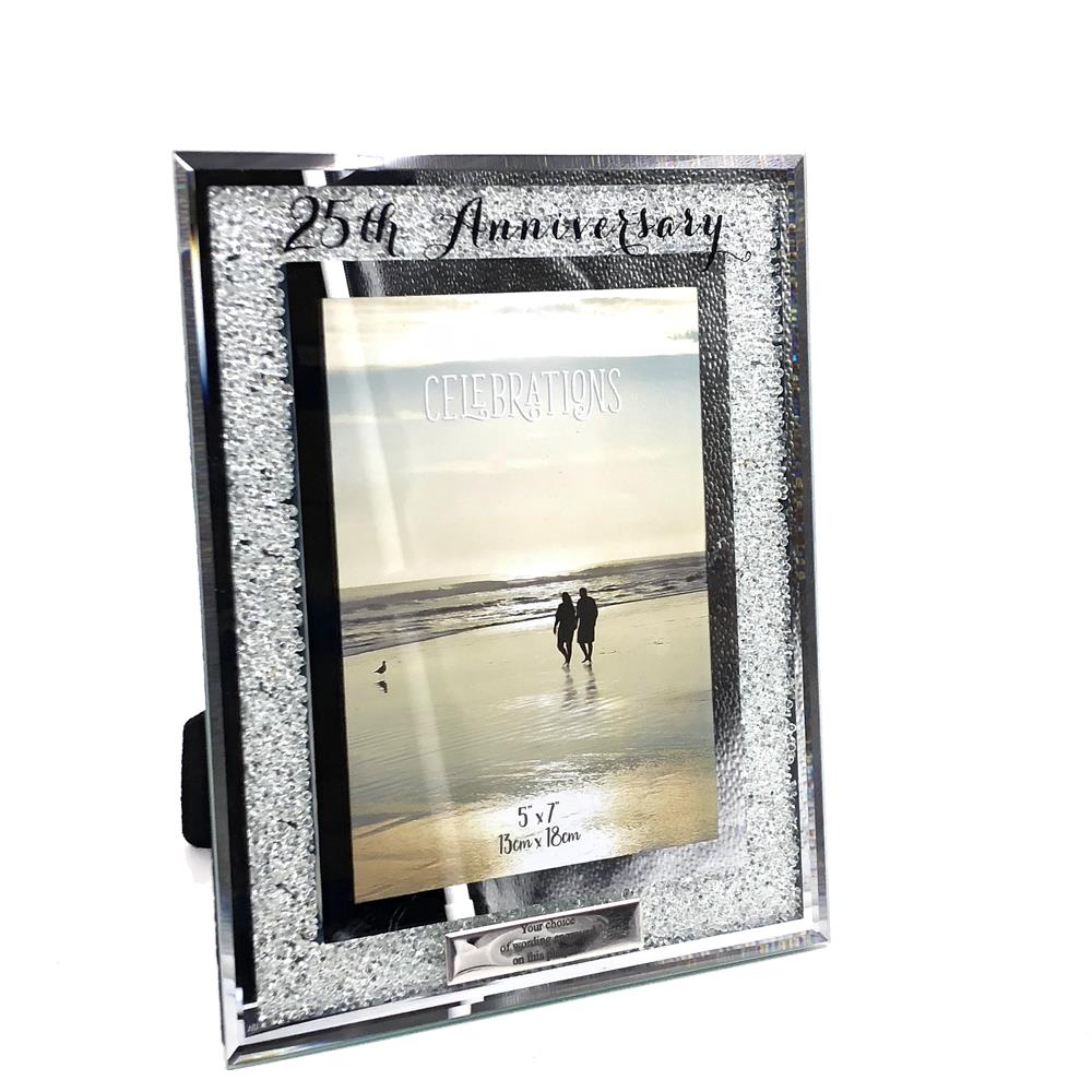 Personalised 25th Silver Wedding Anniversary Crystal Border Photo Frame ...
