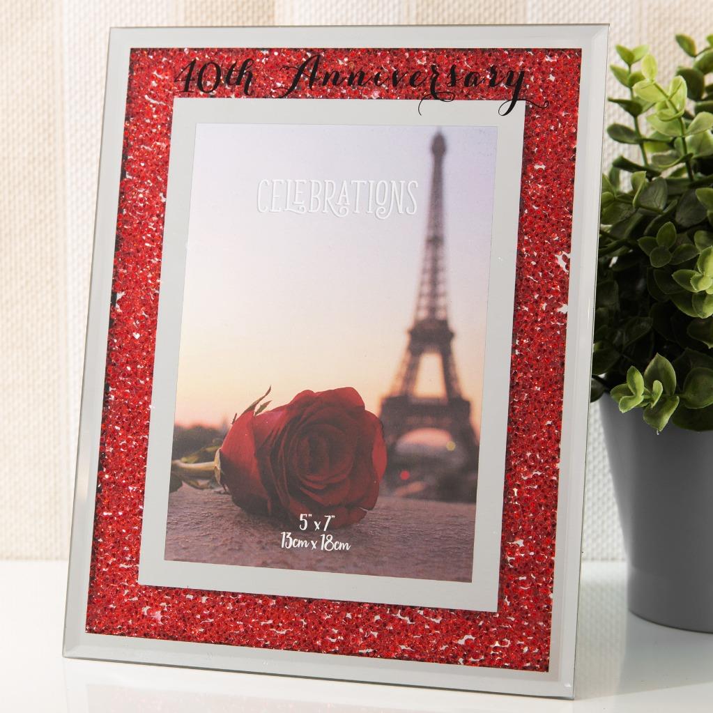 40th Ruby Wedding Anniversary Crystal Border 5 x 7 Photo Frame Gift ...