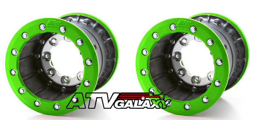 HiPer Tech 3 Rear Wheels Rims GREEN Kawasaki KFX450R KFX 450R 8x8 3+5 ...