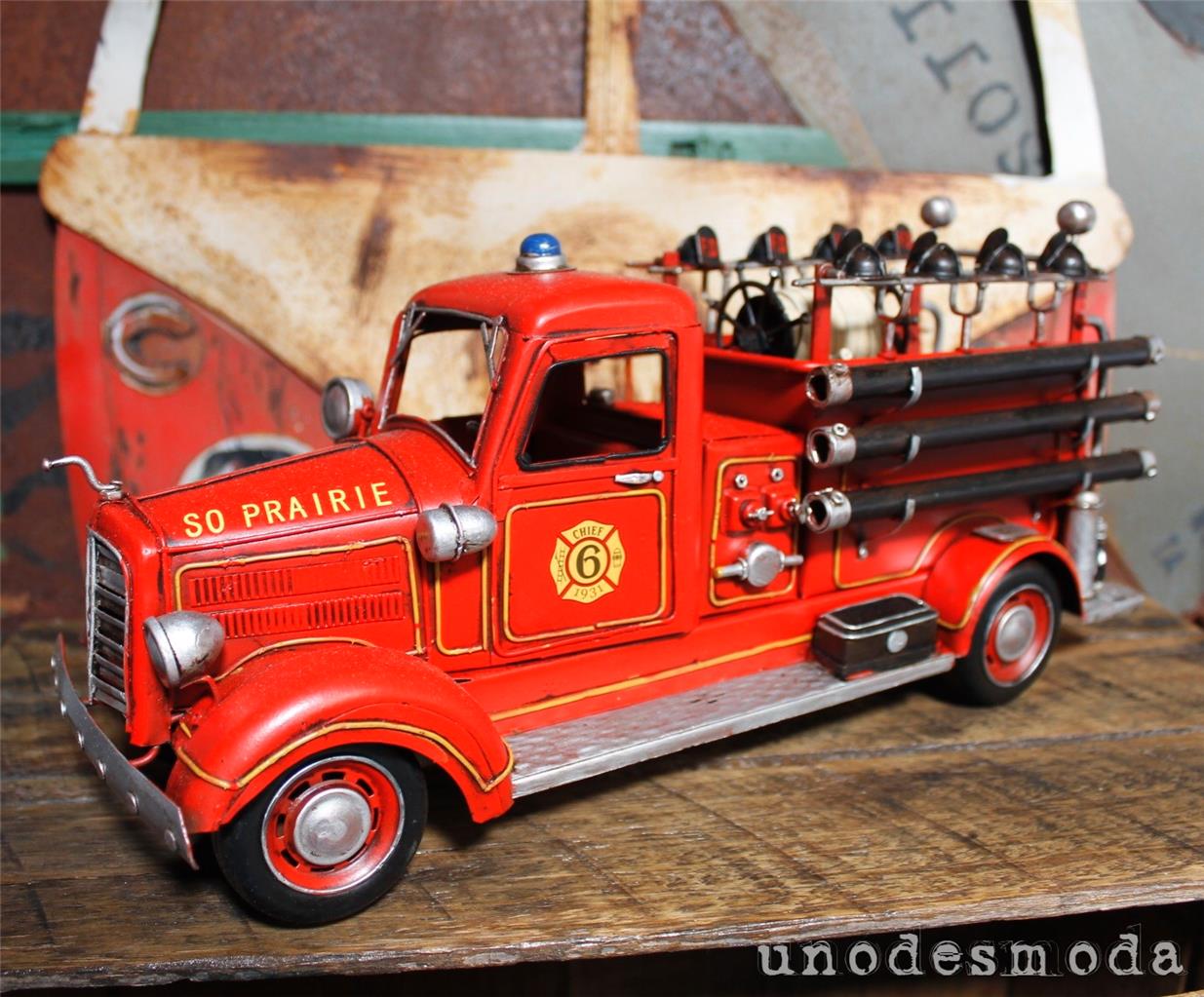 BIG! RED FIRE TRUCK Engine Diecast Tin Model Toy Home Display Decor ...