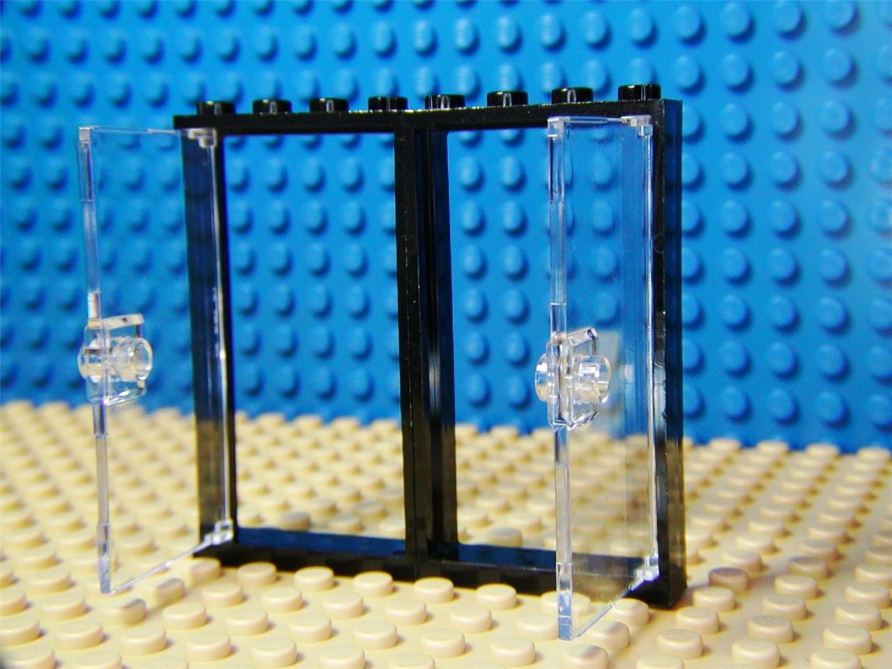 Two New Lego Trans Clear Glass Doors 1x4x6 Black Frame City Town Store ...