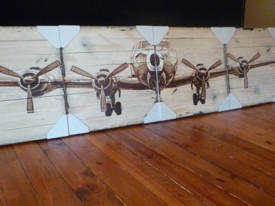 POTTERY BARN PLANKED AIRPLANE PANELS WOOD SET/4