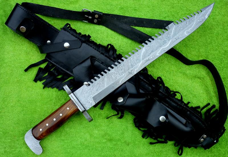 CUSTOM DAMASCUS STEEL HUNTING KNIFE / RAMBO JUNGLE SURVIVOR SWORD ...