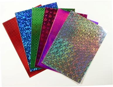 A4 Holographic Craft Paper Sticky 12 Sheets 6 Colours Kids Children ...