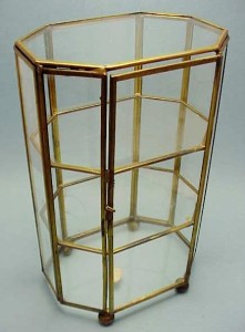 MINI MINIATURE BRASS GLASS DISPLAY CASE 8.5" CURIO CABINET VTG NORLEANS ...